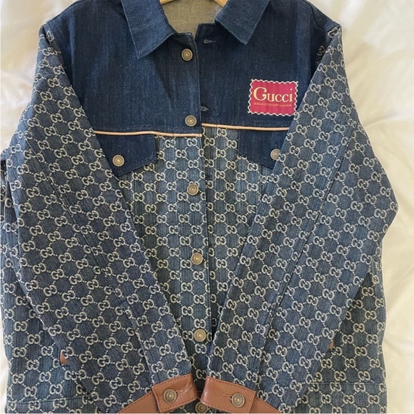 Gucci | Jackets & Coats | Gucci Jacquard Washed Organic Denim Jacket ...